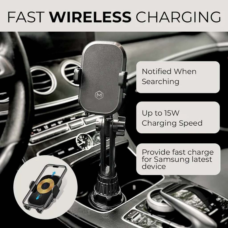 Fast Wireless Car Charger Cup Holder Phone Mount - Auto Grip