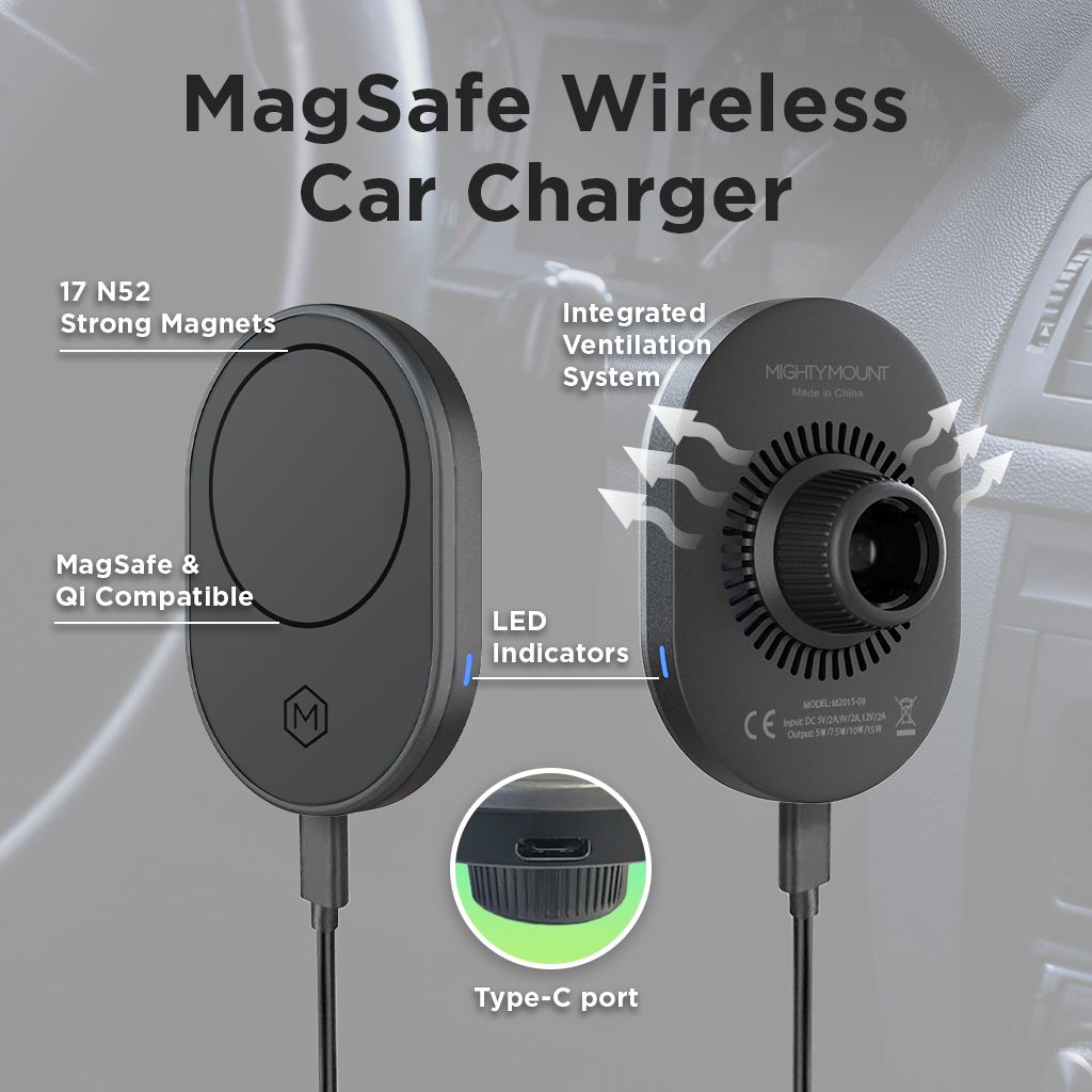 MagSafe Wireless Car Charger Mount with Drill Base AMPS Mounti...